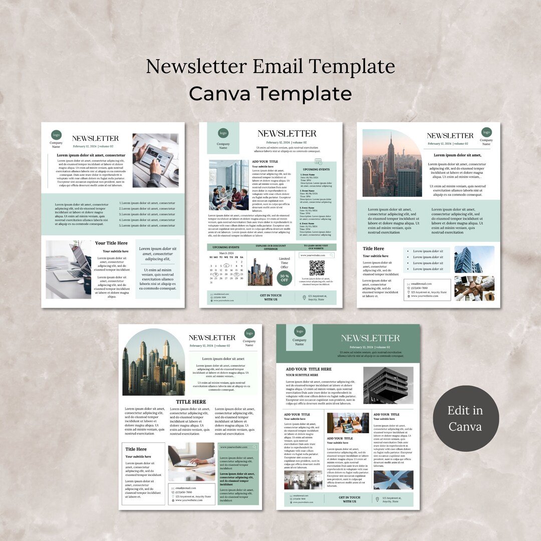 Newsletter Email Template Canva, Sage Green Editable Business Monthly ...