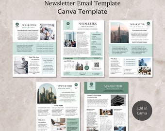 Newsletter Email Template Canva, Blue Editable Business Monthly ...