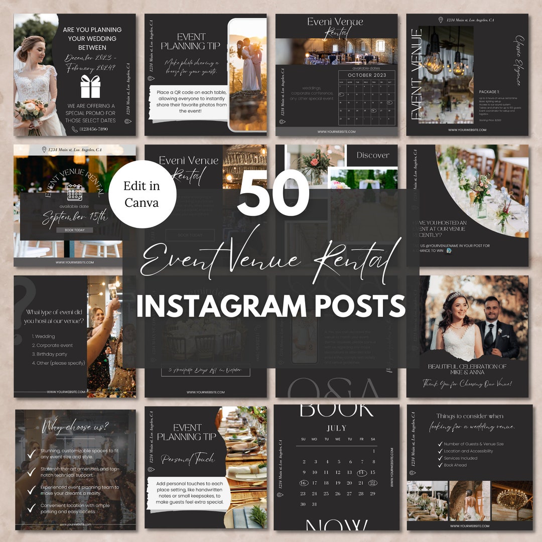 Event Venue Rental Instagram Posts Canva Template Editable Wedding ...