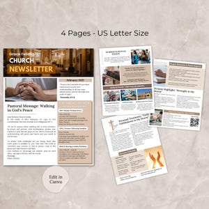 Church Newsletter Template Canva, Editable Christian Newsletter Flyer ...