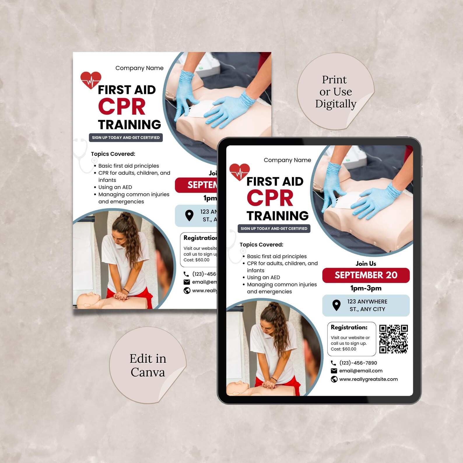 CPR Flyer Template Canva, First Aid Training Flyer, CPR Training Poster ...