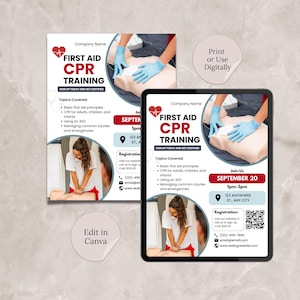 CPR Flyer Template Canva, First Aid Training Flyer, CPR Training Poster, Editable CPR Class ...