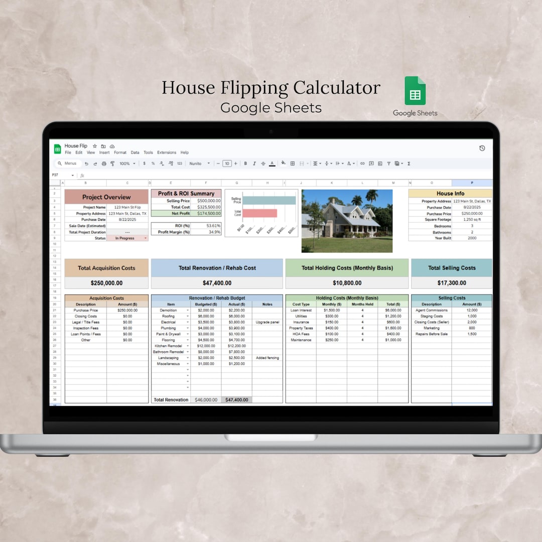 House Flipping Calculator Google Sheets Template, House Flip Budget ...