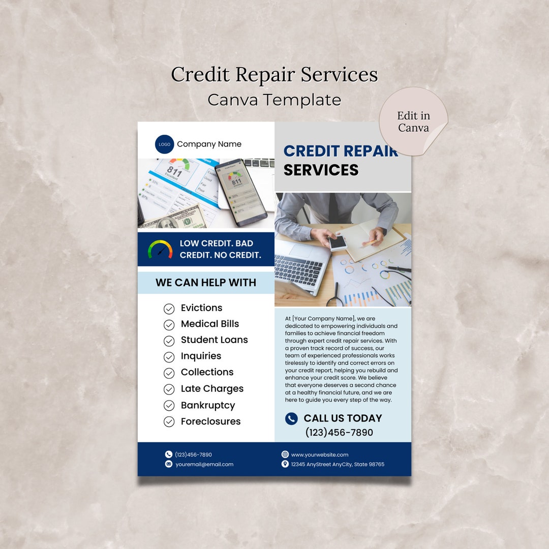 Credit Repair Services Flyer Canva Template, Editable Credit Score ...