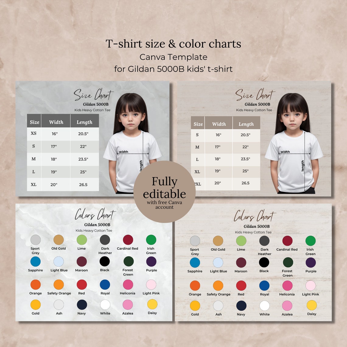 Editable Gildan 5000b Kids Size Chart Canva Template Bundle, Gildan ...