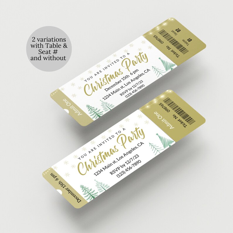 Christmas Event Ticket Canva Template, Editable Holiday Ticket Gold ...