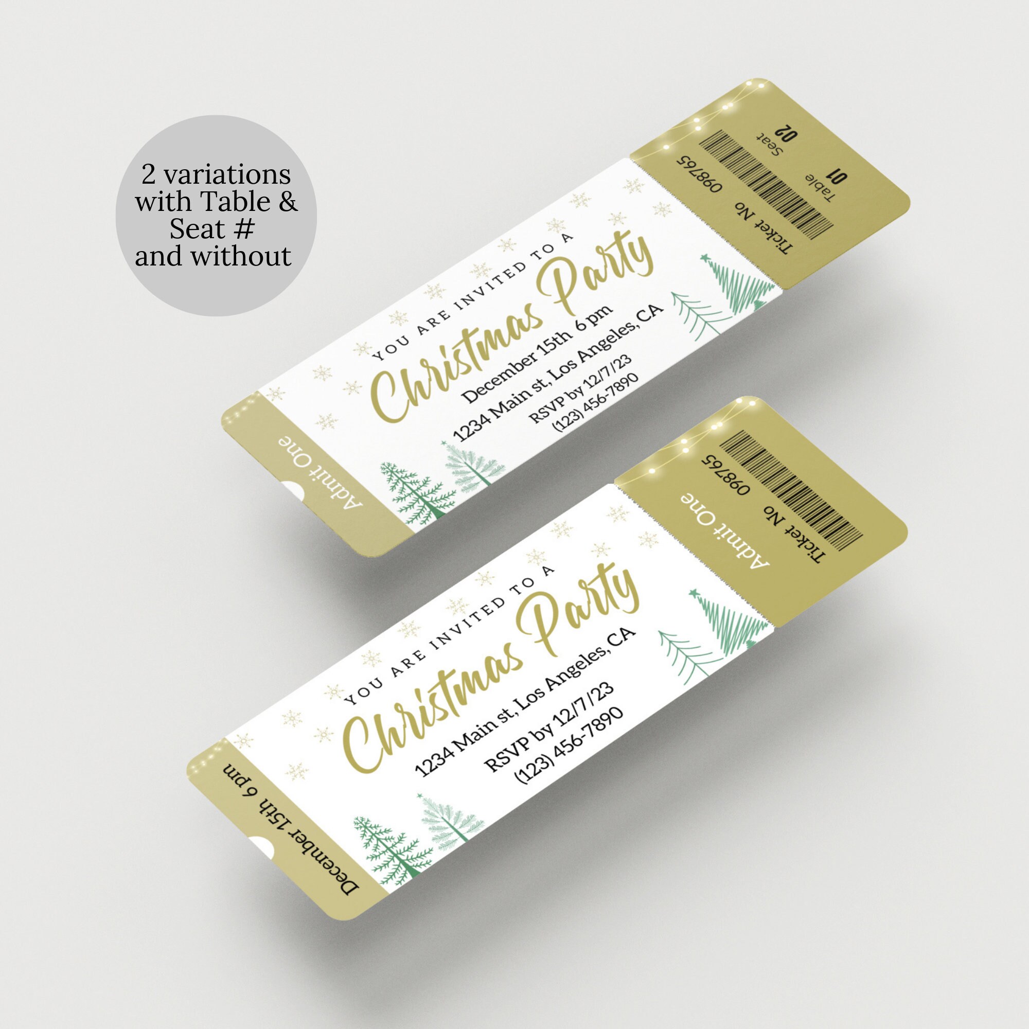 Christmas Event Ticket Canva Template, Editable Holiday Ticket Gold ...