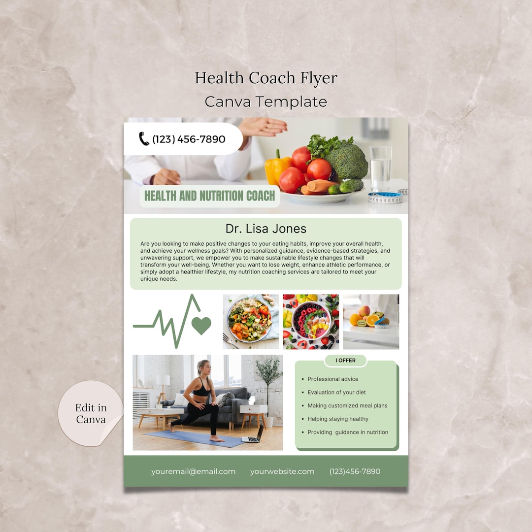 Health and Nutrition Coach Flyer Canva Template, Wellness Coach Flyer ...