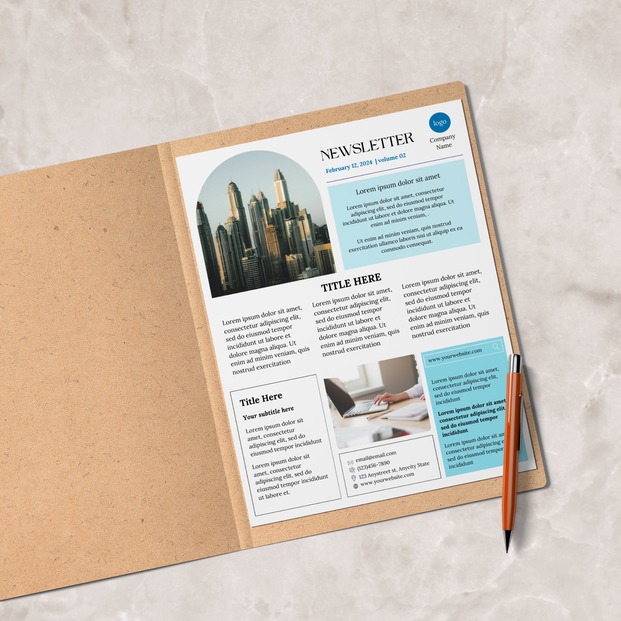 Newsletter Email Template Canva, Blue Editable Business Monthly ...