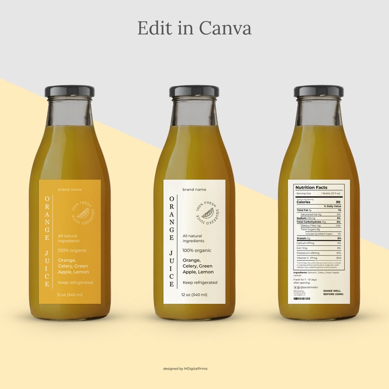 Editable Juice Labels Template Canva, Orange Juice Bottle Label ...