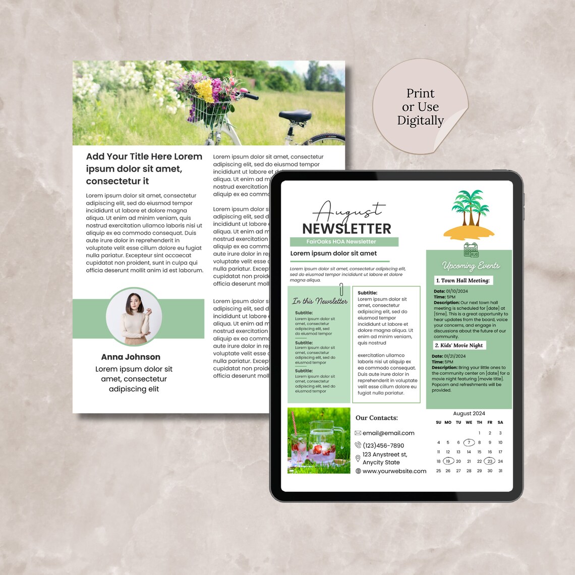 August HOA Newsletter Canva Template Editable August Month Newsletter ...