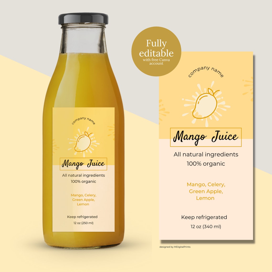 Editable Juice Bottle Labels Canva Template, Beverage Bottle Labels ...
