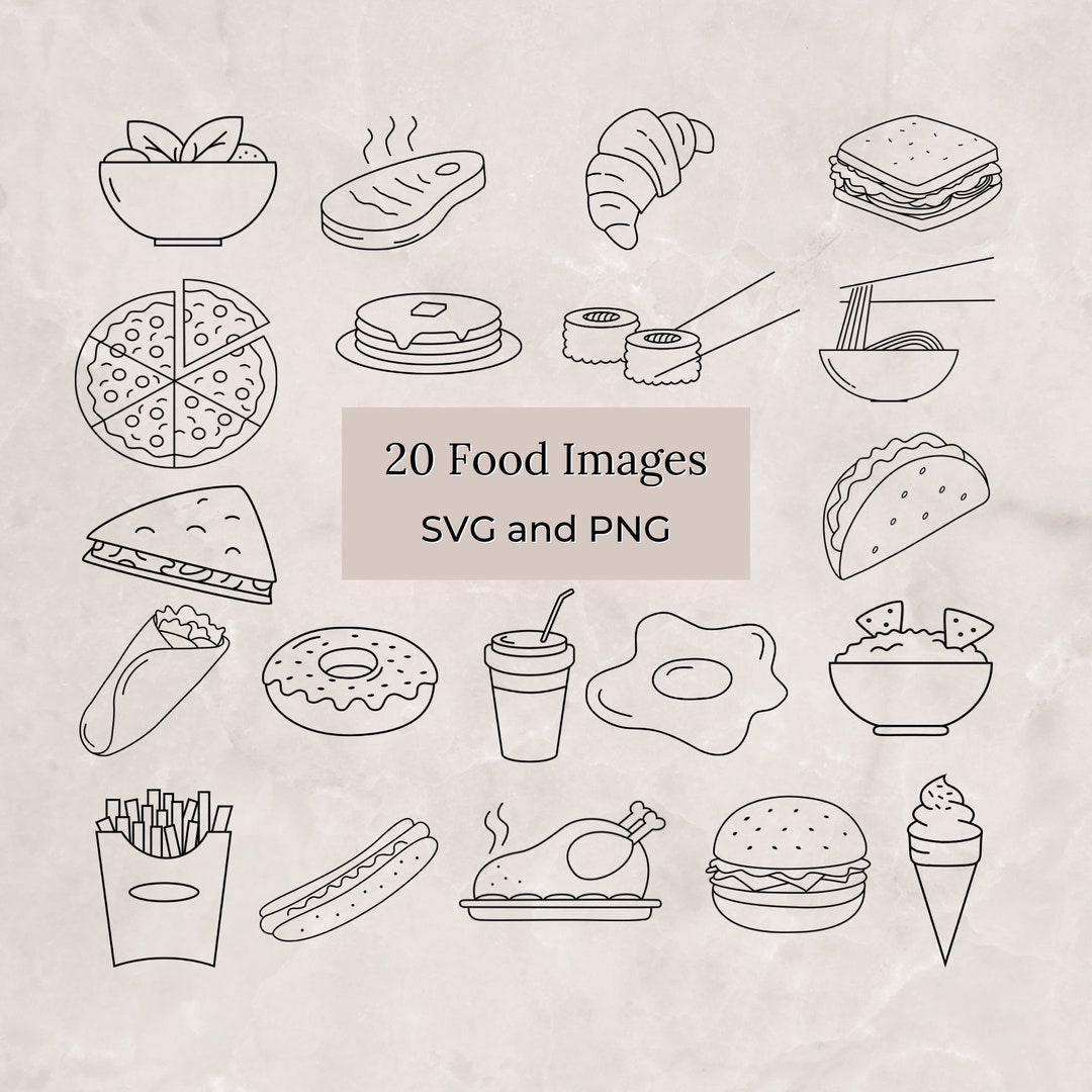 Fast Food Svg Files, Cute Food Icons Food Images Bundle Junk Food Line ...