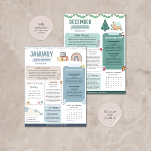 Preschool Monthly Newsletter Canva Template, Editable Daycare ...