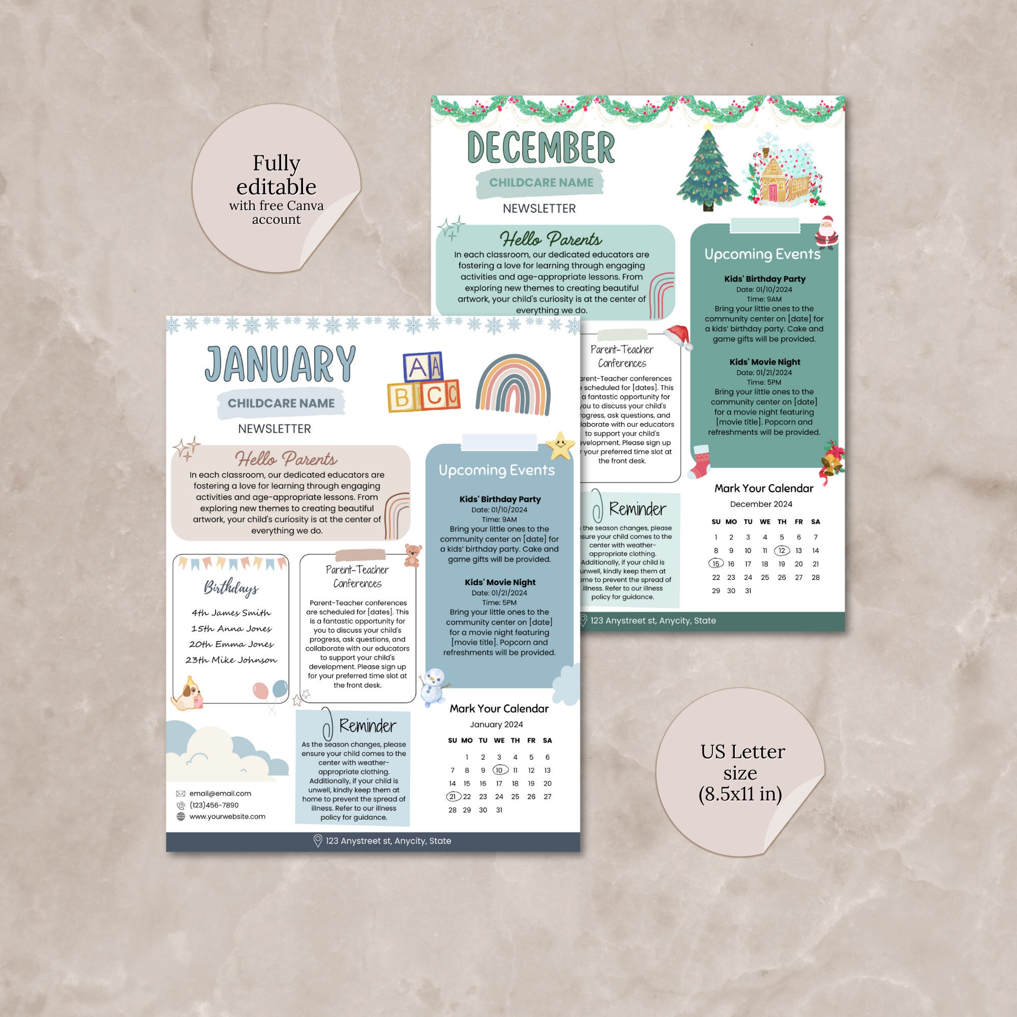 Preschool Monthly Newsletter Canva Template, Editable Daycare ...