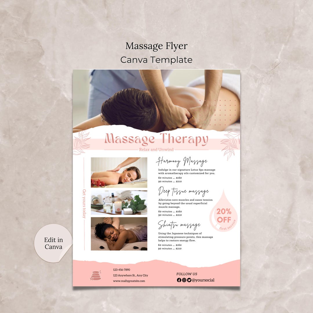 Massage Therapy Flyer Canva Template, Massage Therapist Promotion Flyer ...