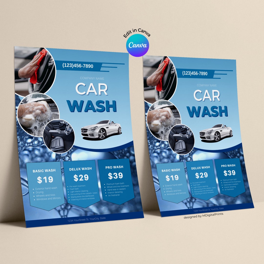 Car Wash Flyer Canva Template, Car Wash Services Price List Editable ...