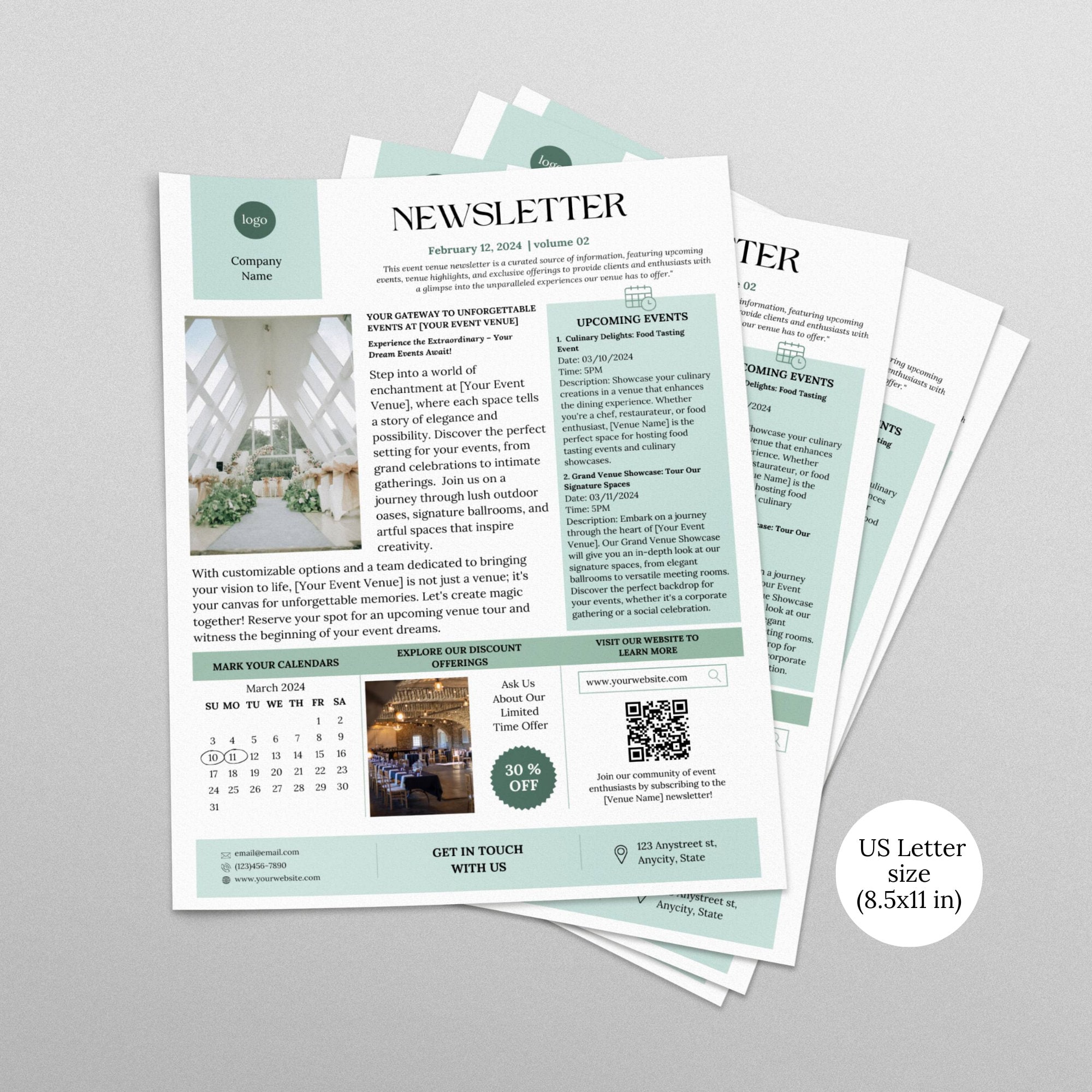 Event Venue Newsletter Template Canva, Editable Venue Rental Business ...