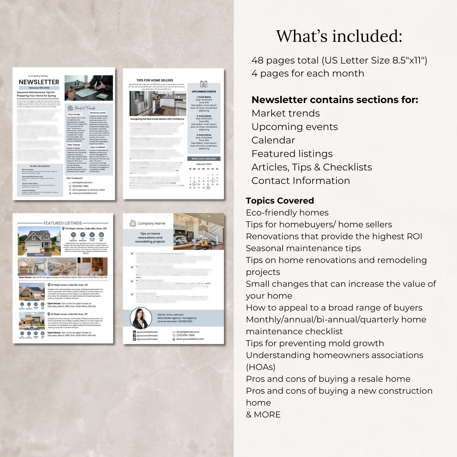 Real Estate Newsletter Canva Template 12 Month Editable Realtor ...
