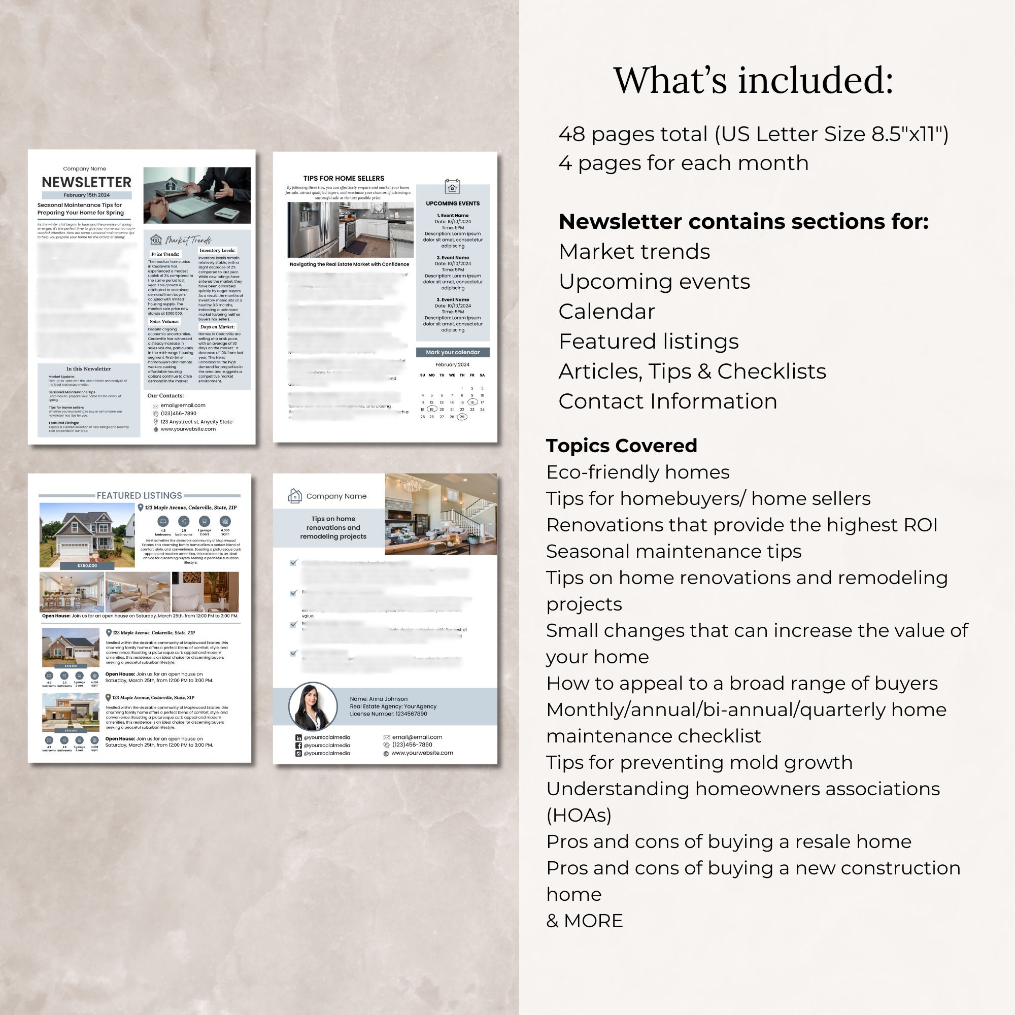 Real Estate Newsletter Canva Template 12 Month Editable Realtor ...