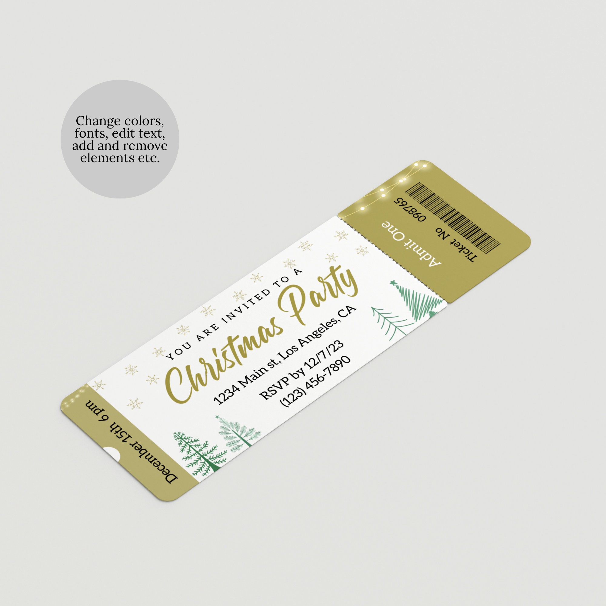 Christmas Event Ticket Canva Template, Editable Holiday Ticket Gold ...