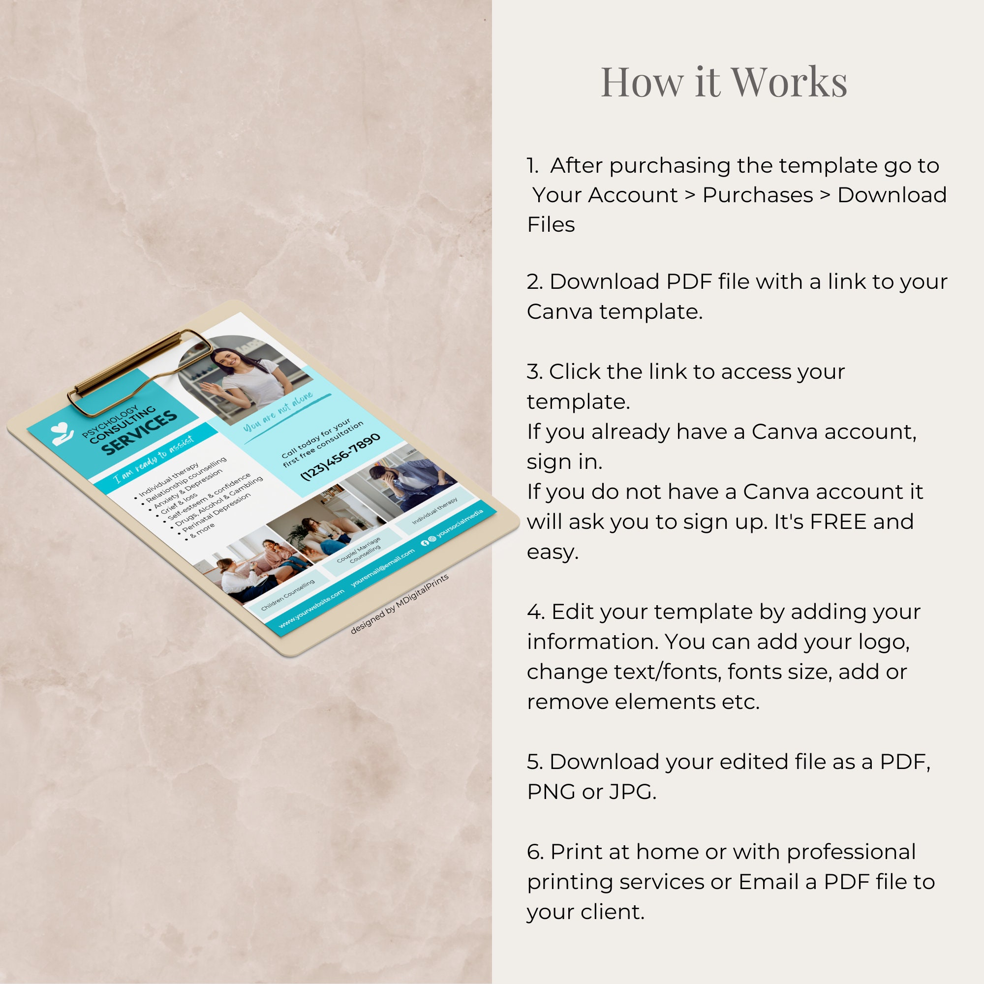 Psychology Flyer Canva Template, Editable Counseling Therapist Template ...