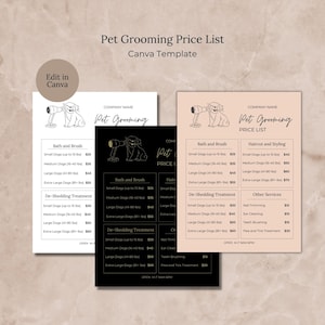 Pet Grooming Price List Canva Template, Dog Groomer Editable Price List ...