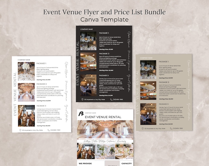 Event Venue Rental Flyer Canva Template, Venue Rental Packages Prices ...