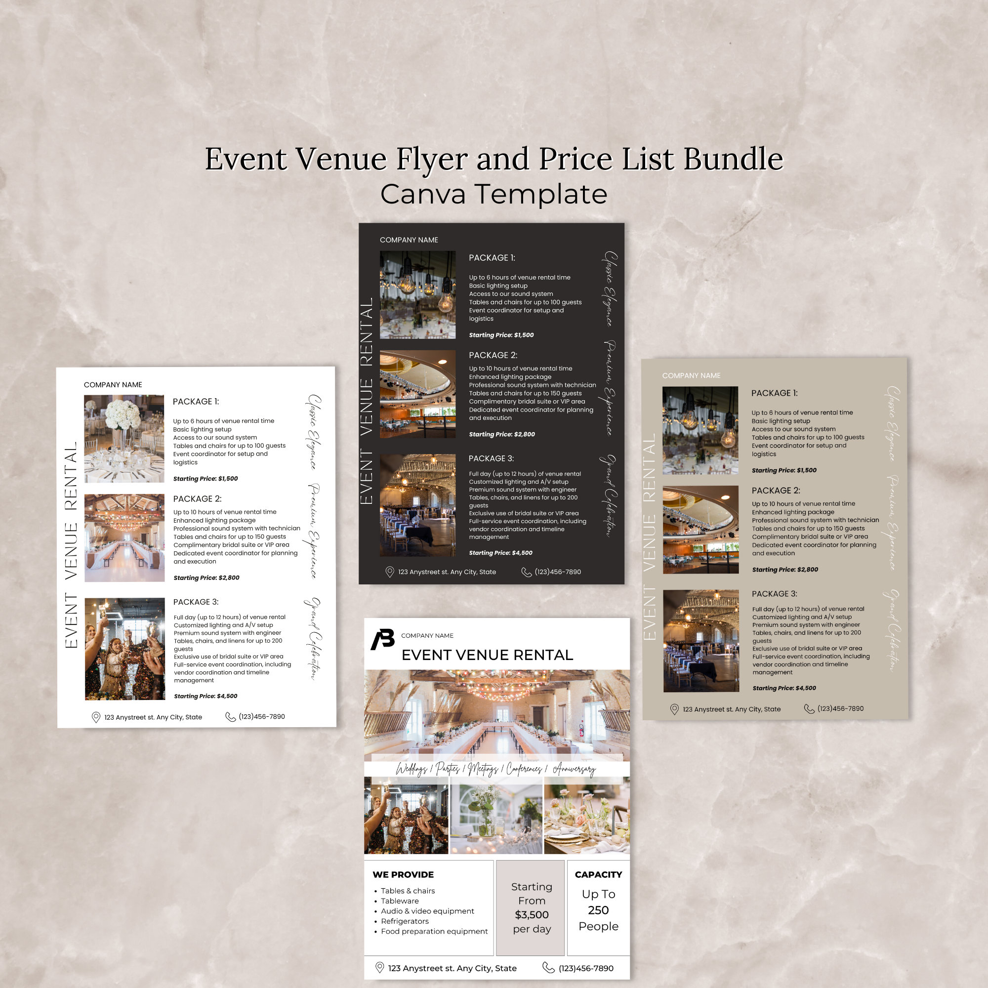 Event Venue Rental Flyer Canva Template, Venue Rental Packages Prices ...