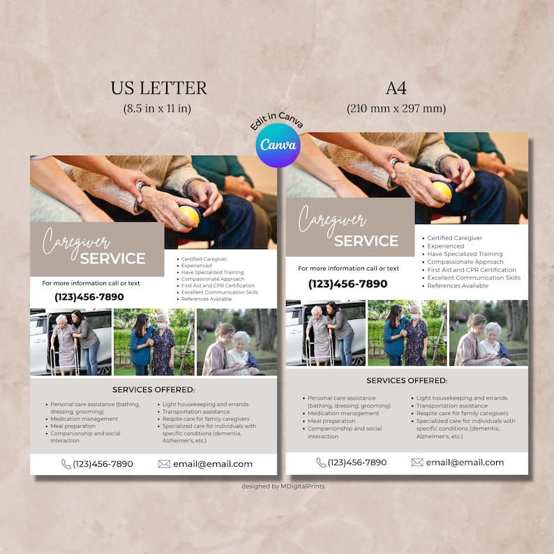 Caregiver Service Flyer Canva Template Elderly Care Template - Etsy