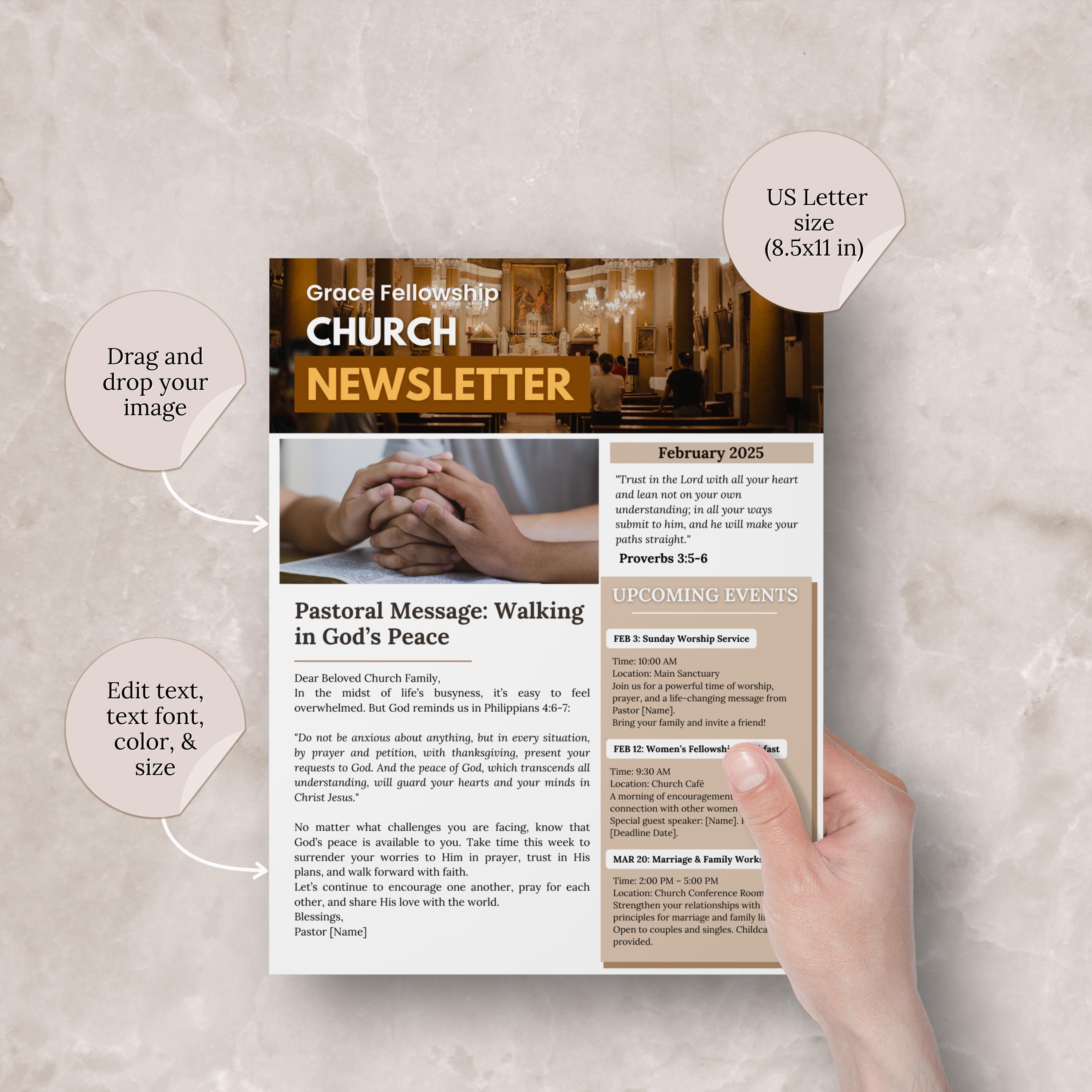 Church Newsletter Template Canva, Editable Christian Newsletter Flyer ...