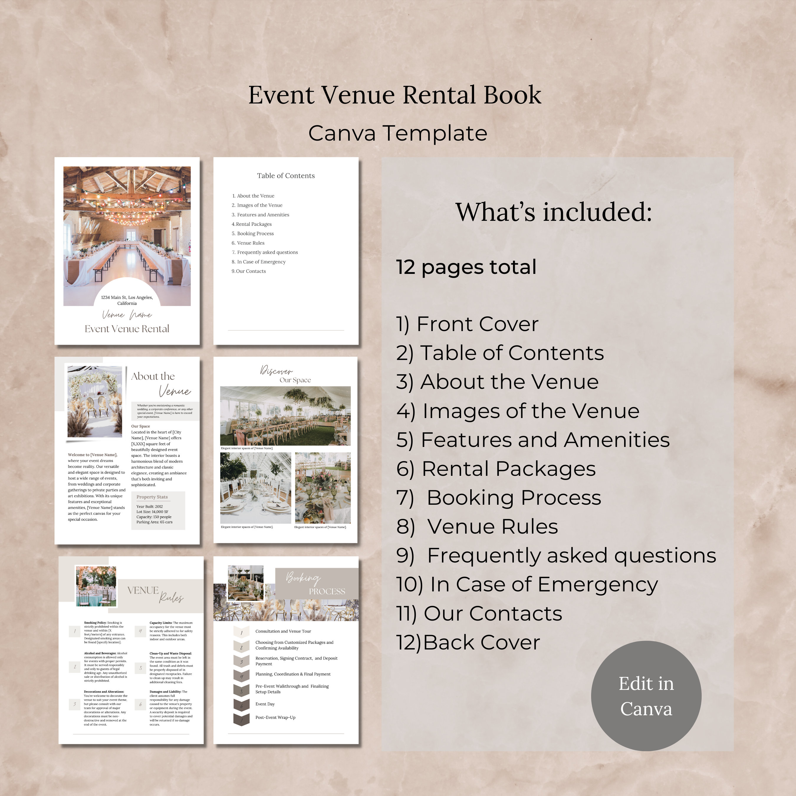 Event Venue Rental Book Canva Template, Editable Venue Rental Business ...