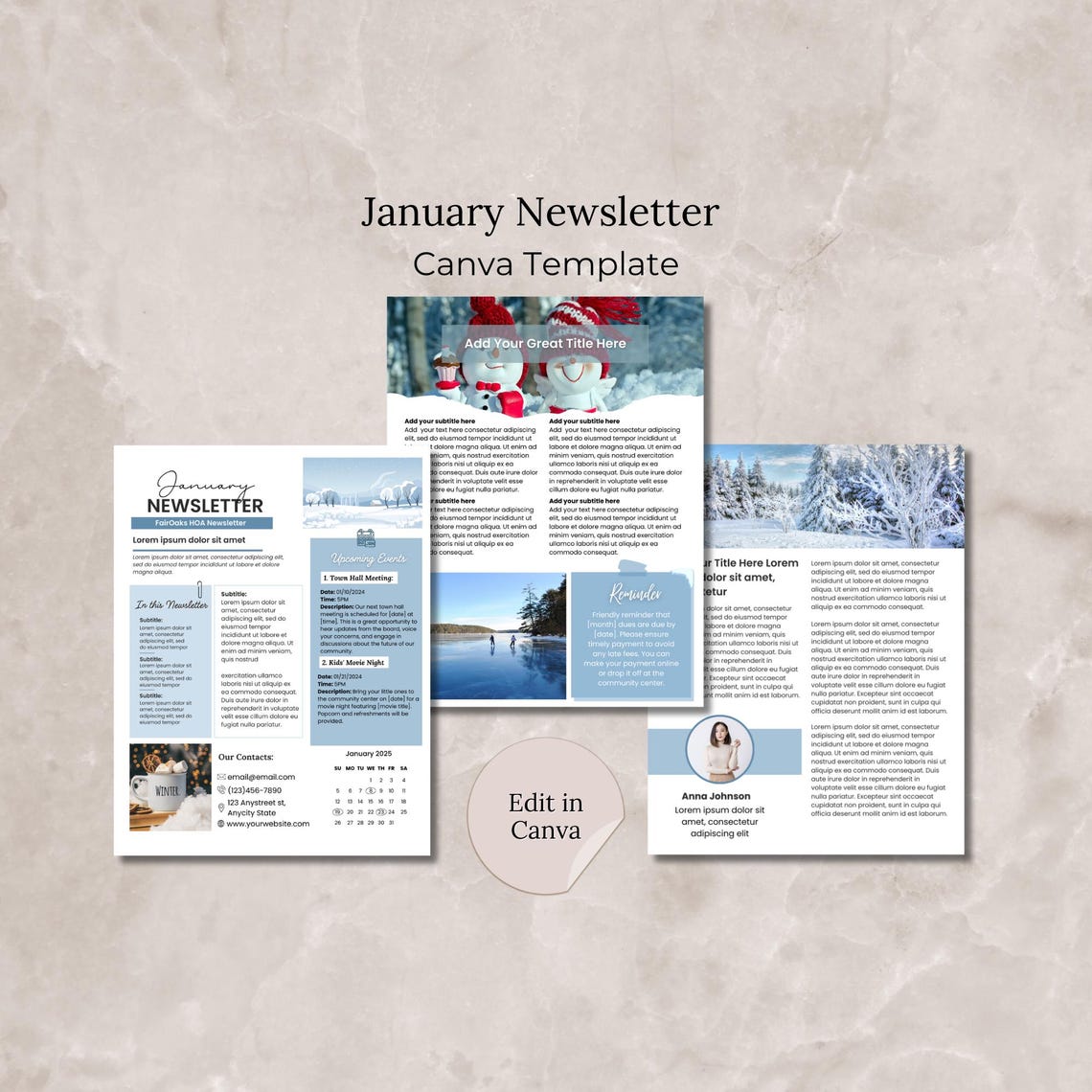 January Newsletter 2026 Canva Template Editable January HOA Newsletter ...