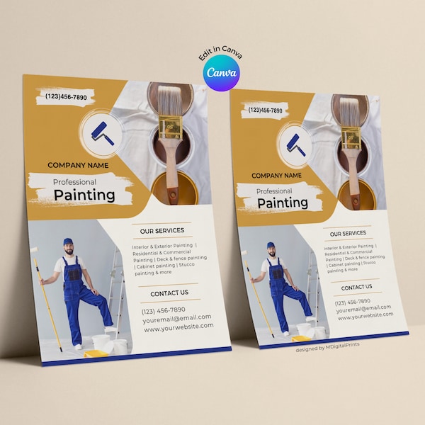 Painting Service Flyer Canva Template, House Painter Flyer, Painting ...