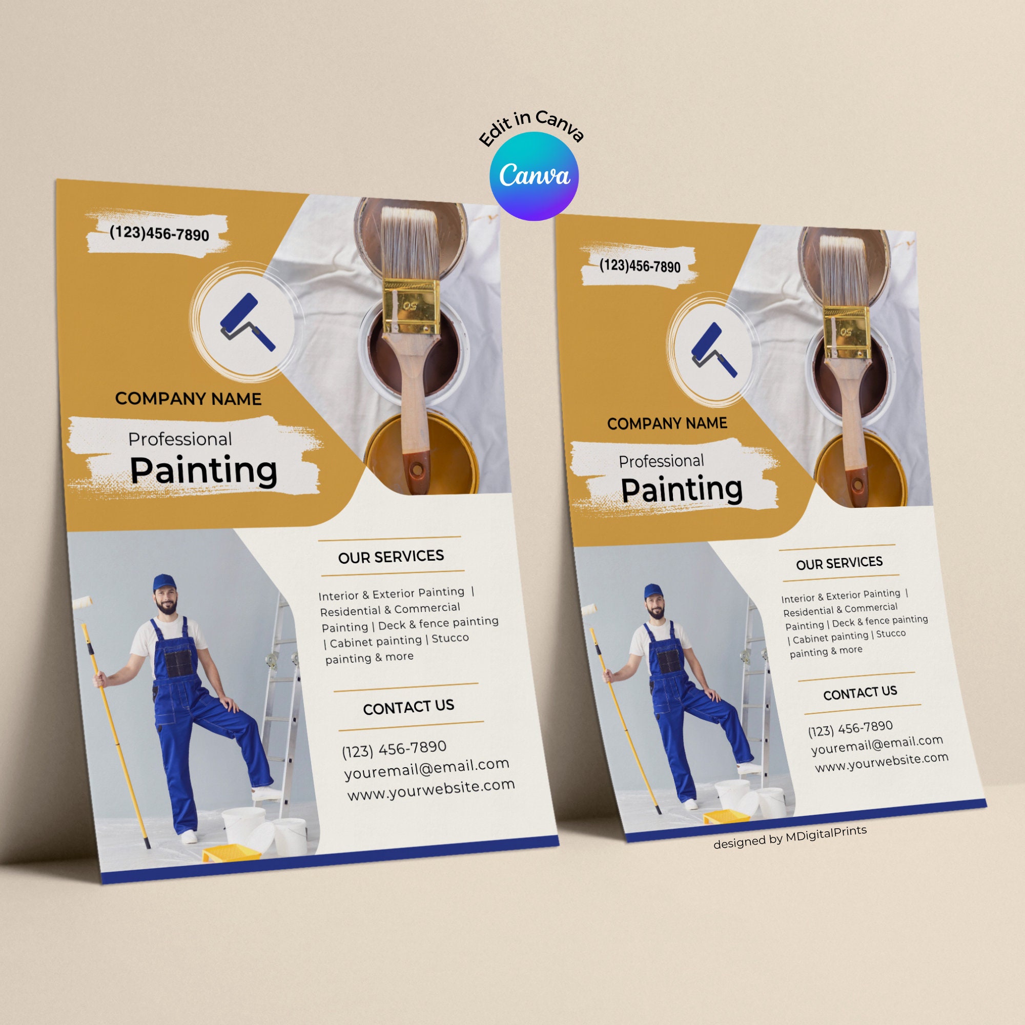 Painter Services Flyer Canva Template, Painting Company Business Flyer ...