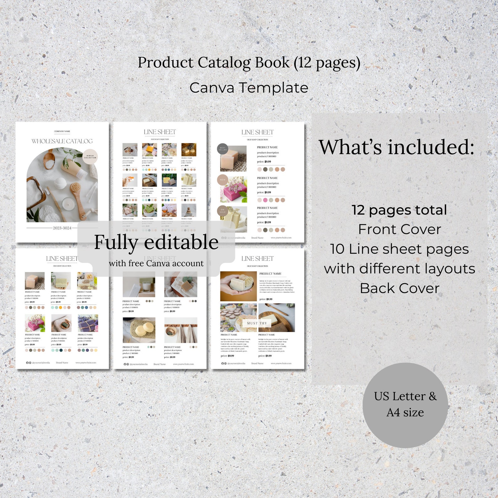 Product Catalog Template Canva, Editable Wholesale Line Sheet Template ...