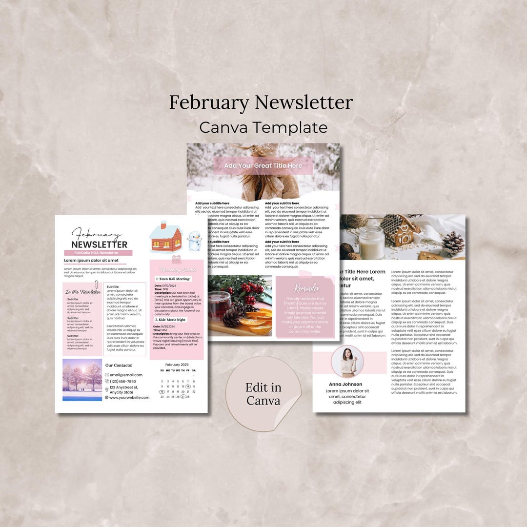 February Newsletter 2026 Canva Template Editable February HOA ...