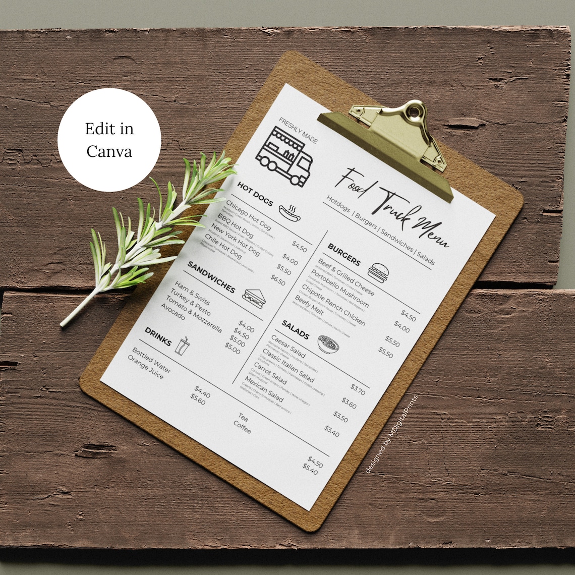 Food Truck Menu Canva Template, Editable Fast Food Menu, Minimalist ...