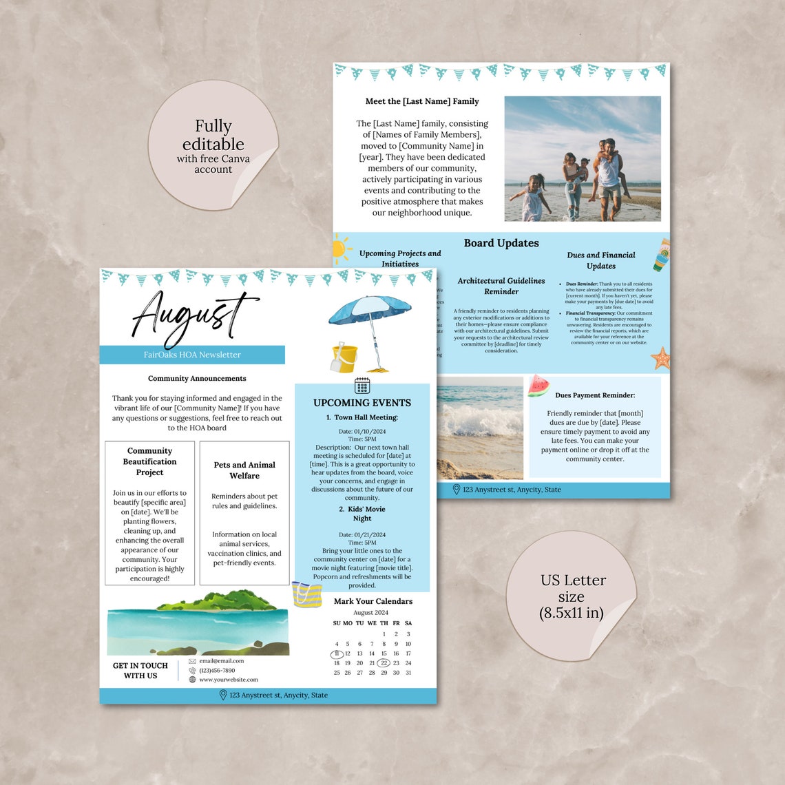 August HOA Newsletter Canva Template Editable August Month Newsletter ...