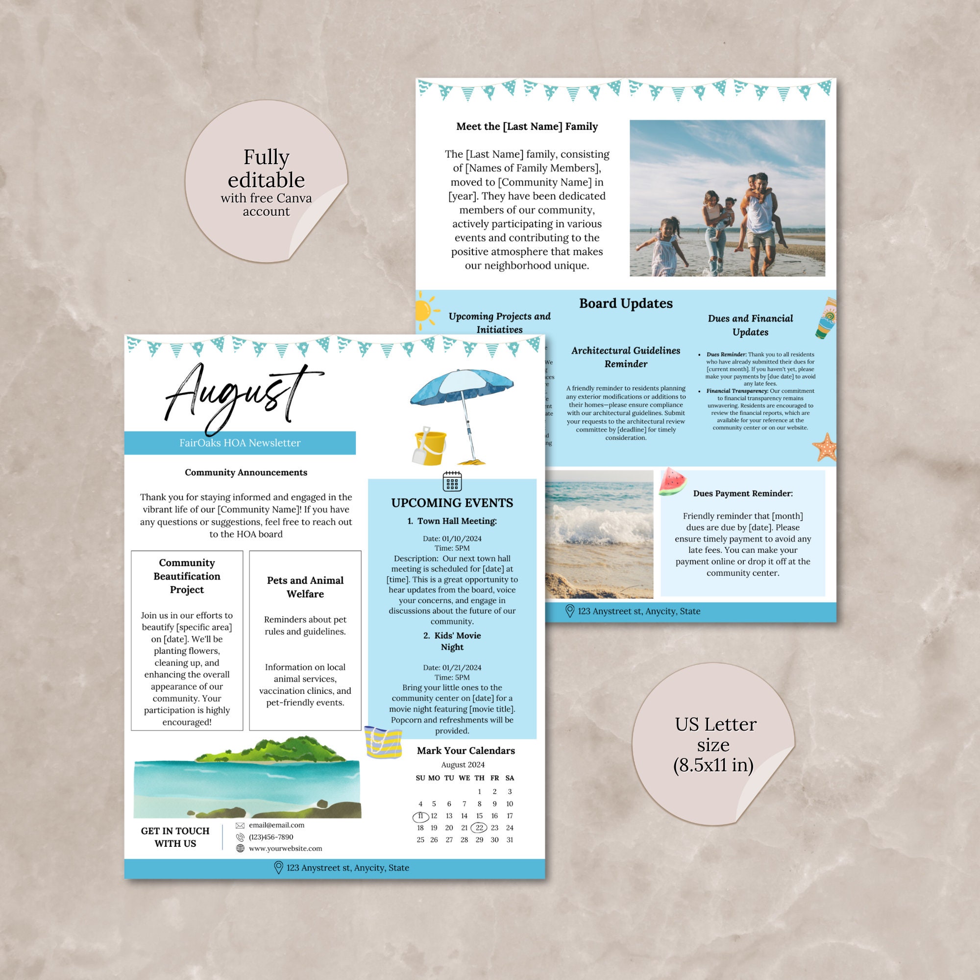 August HOA Newsletter Canva Template Editable August Month Newsletter ...