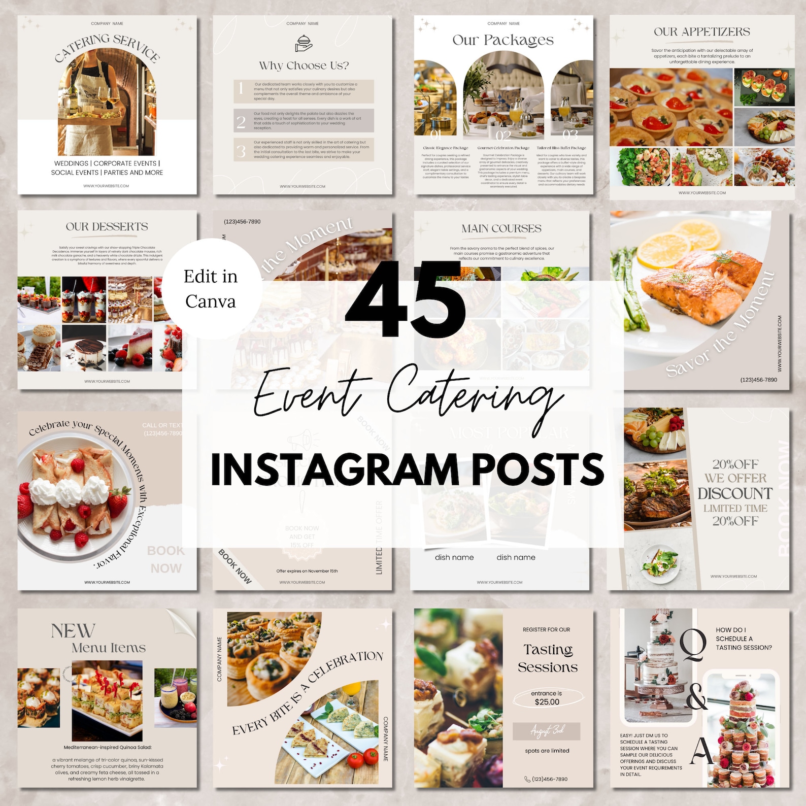 Catering Instagram Posts Canva Template, Editable Wedding Catering ...