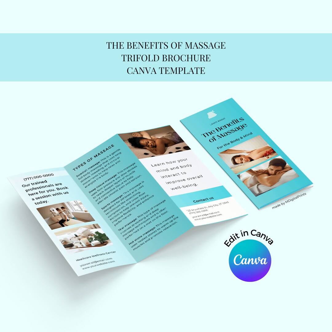 Massage Trifold Brochure Canva Template Massage Benefits - Etsy