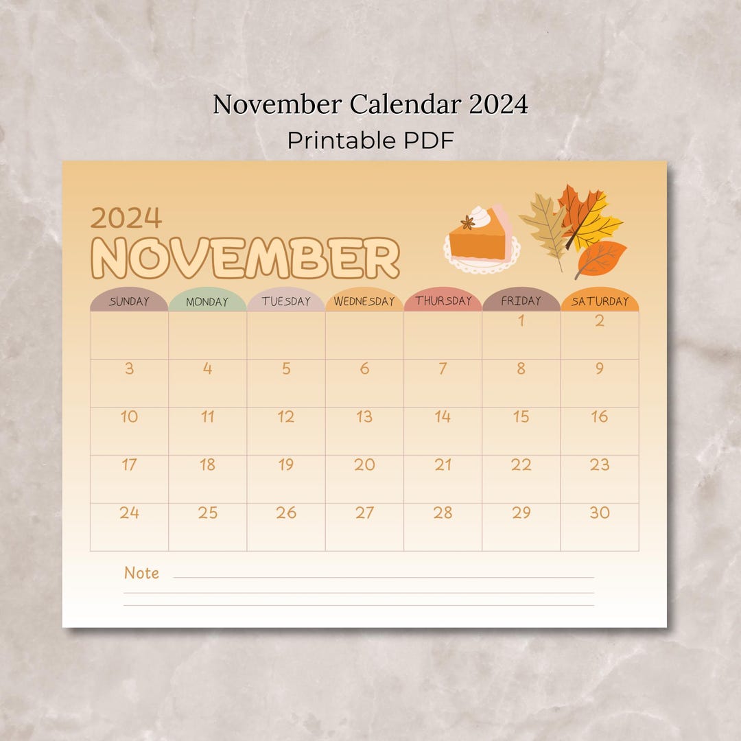 November 2024 Calendar Printable PDF, November Classroom Calendar ...