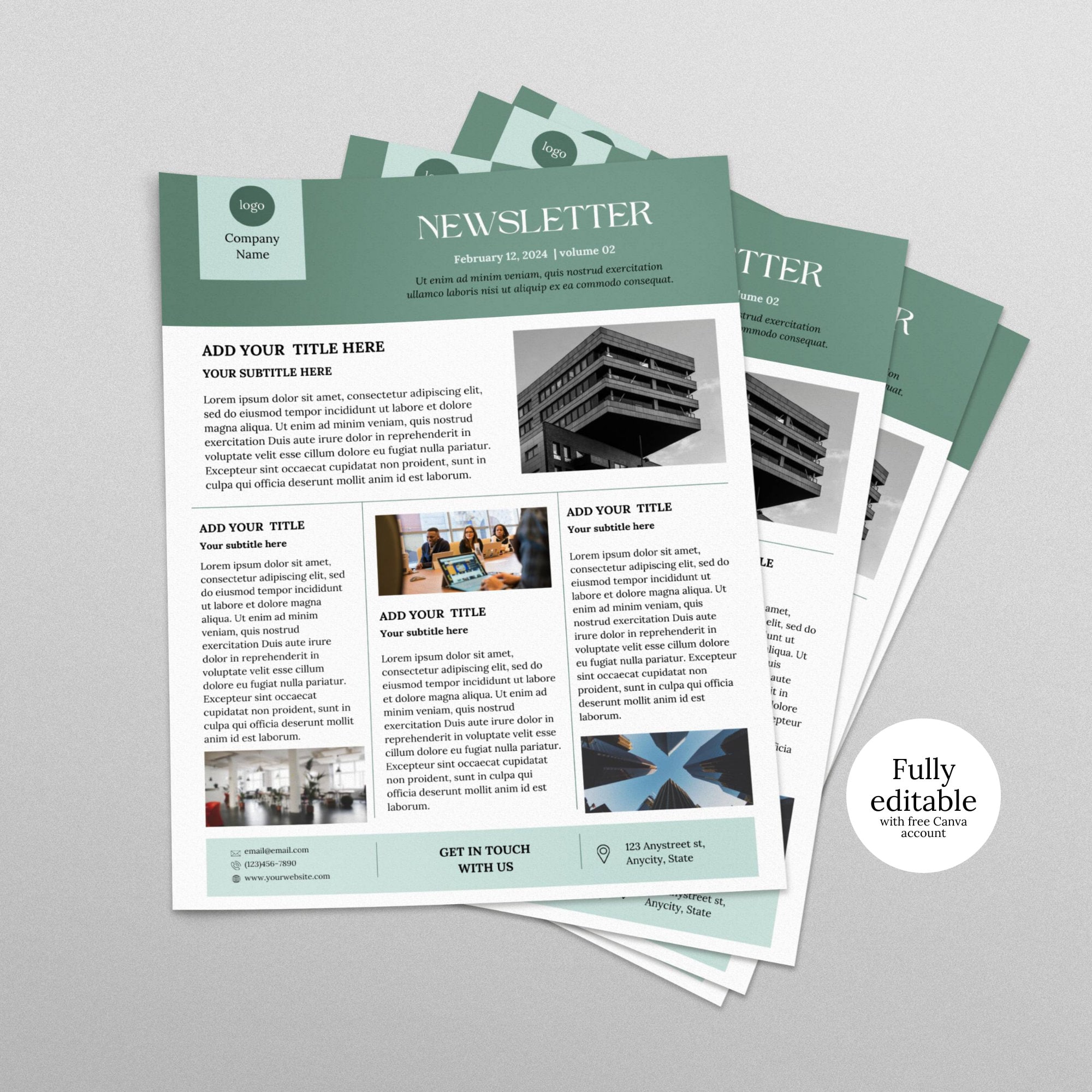 Newsletter Email Template Canva, Sage Green Editable Business Monthly ...