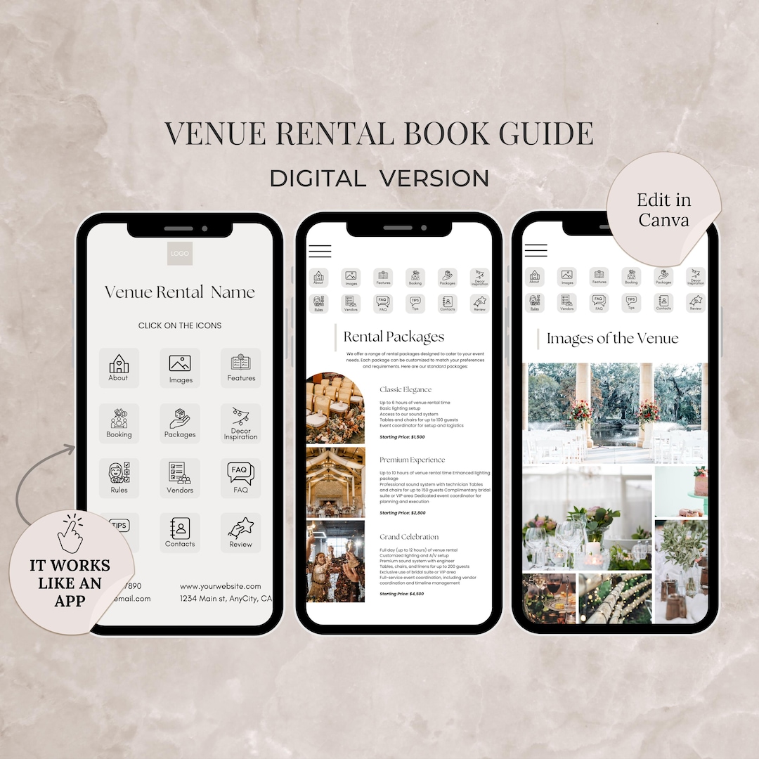 Venue Rental Book Guide Canva Template, Editable Digital Venue Rental ...