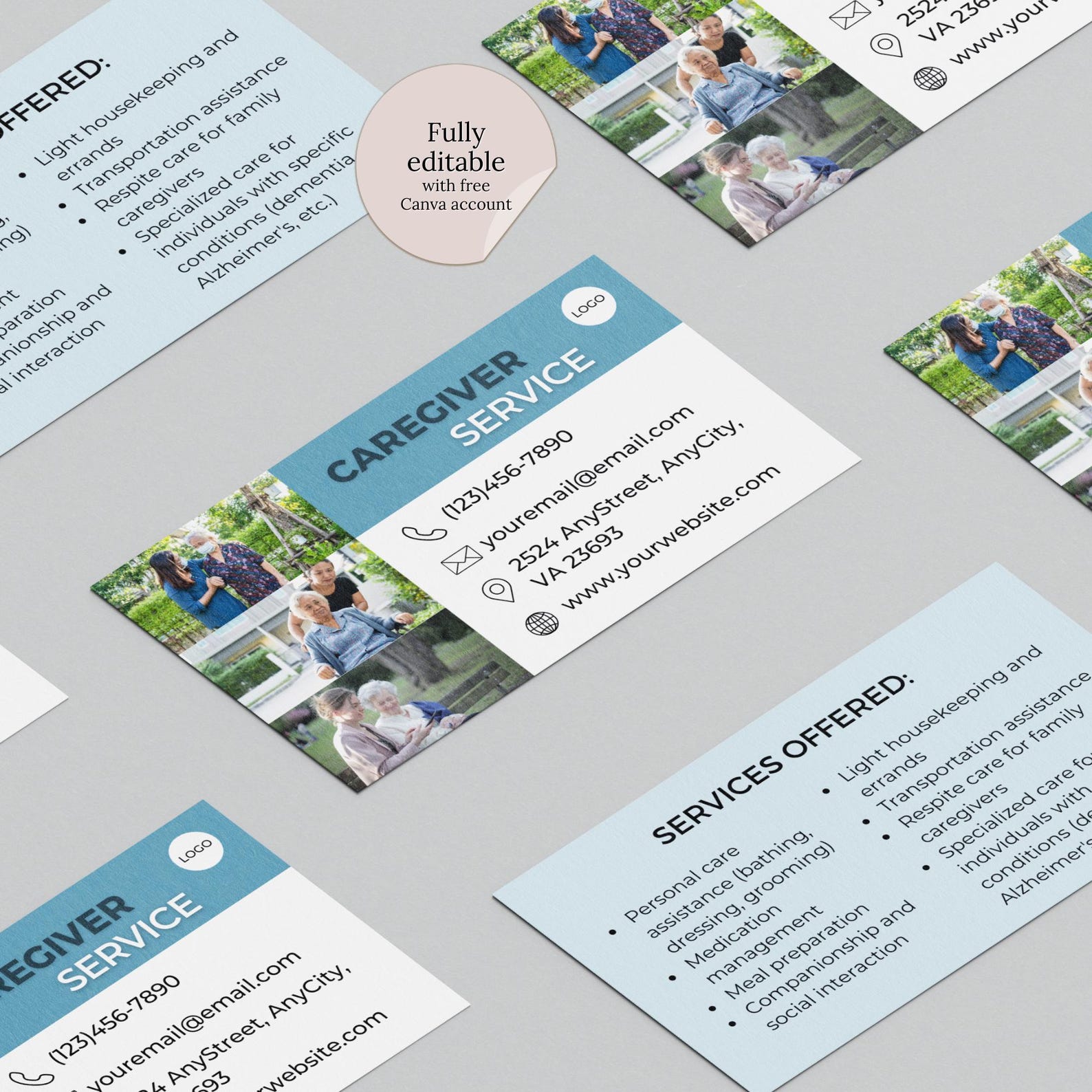 Caregiver Business Card Canva Template Bundle, Elderly Care Card ...