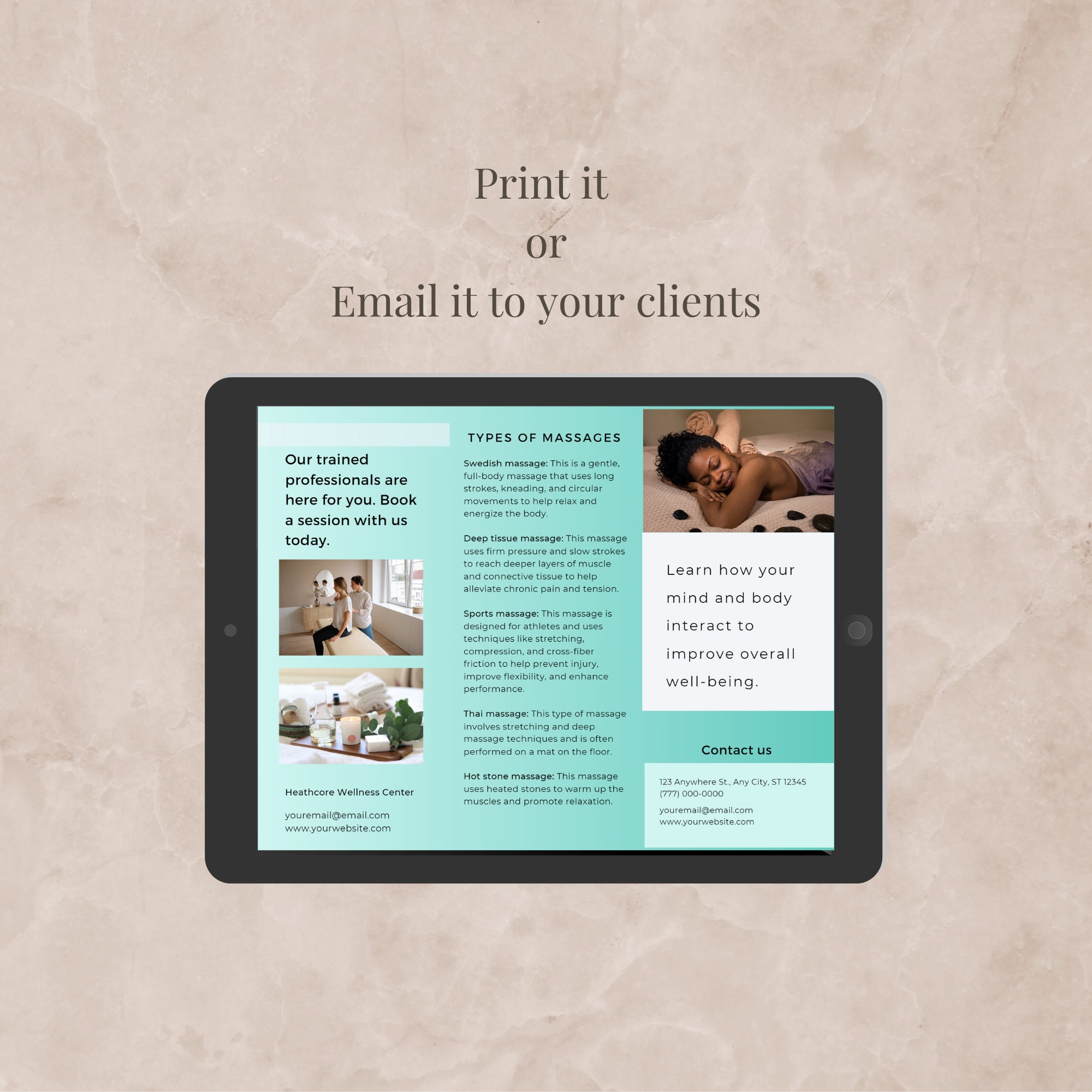 Massage Trifold Brochure Canva Template, Massage Benefits Flyer ...