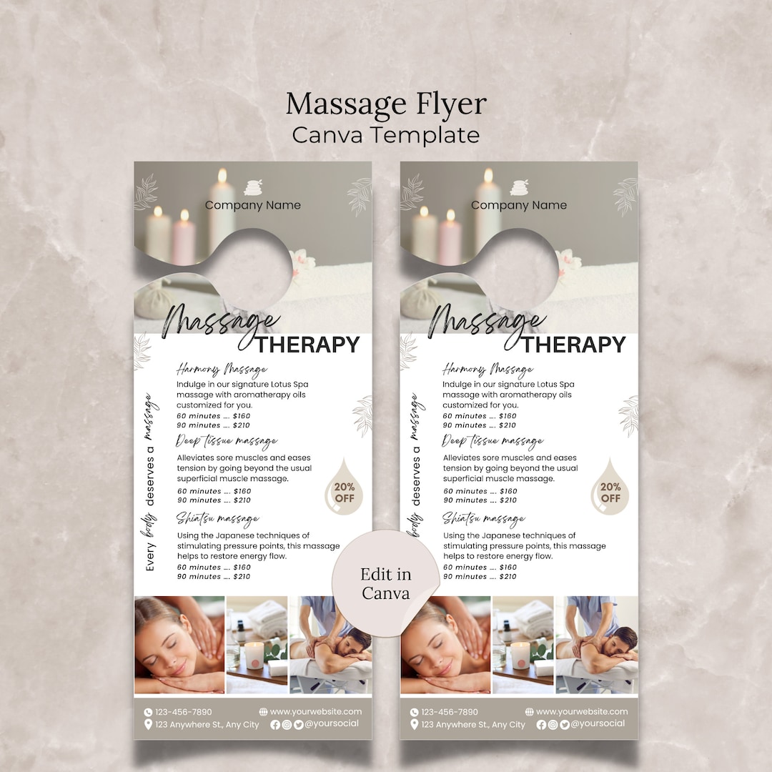 Massage Flyer Canva Template Editable Spa and Wellness Door Hanger ...