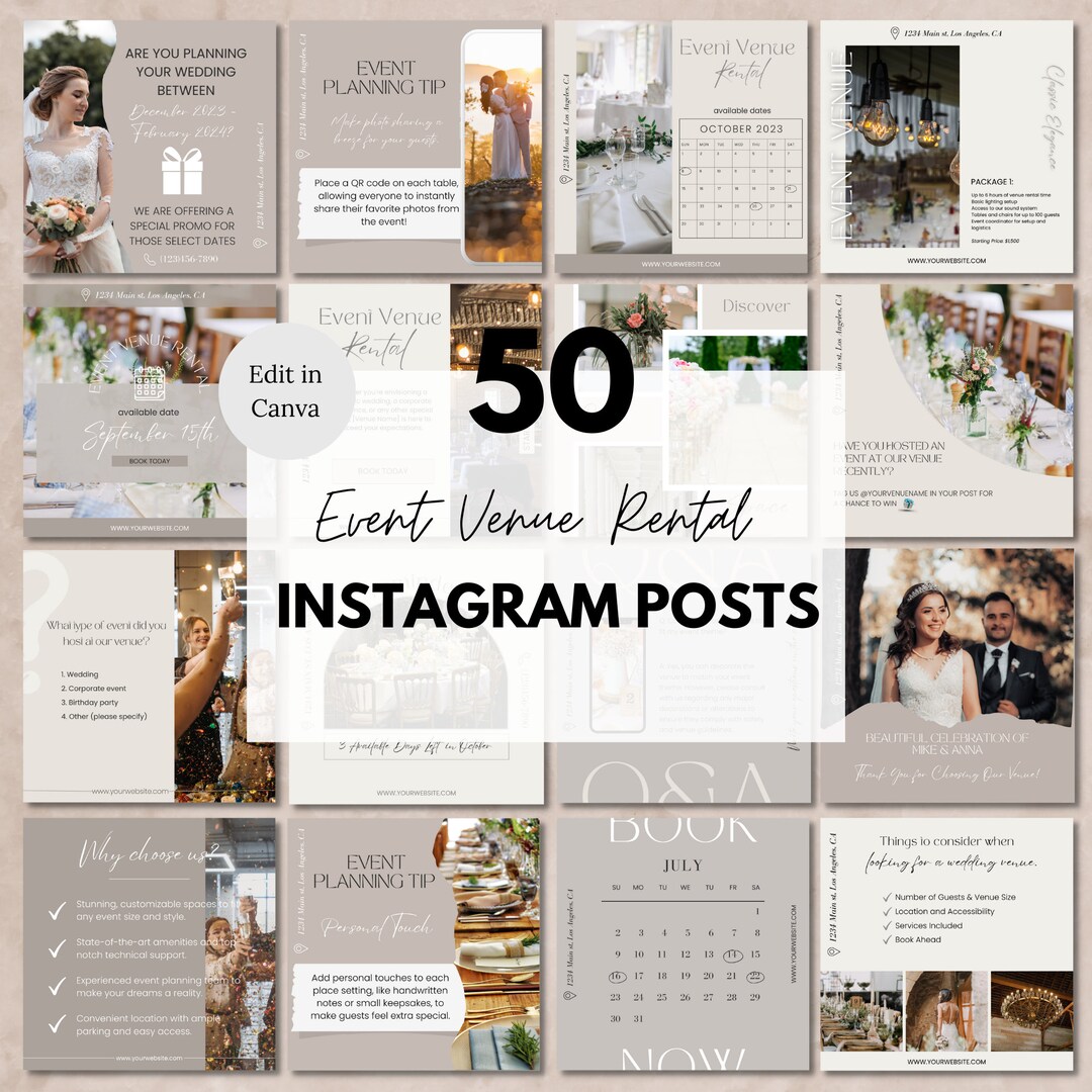 Event Venue Rental Instagram Posts Canva Template Editable Wedding ...