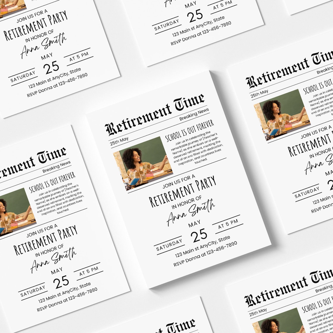 Teacher Retirement Invitation Canva Template Editable School Teacher ...
